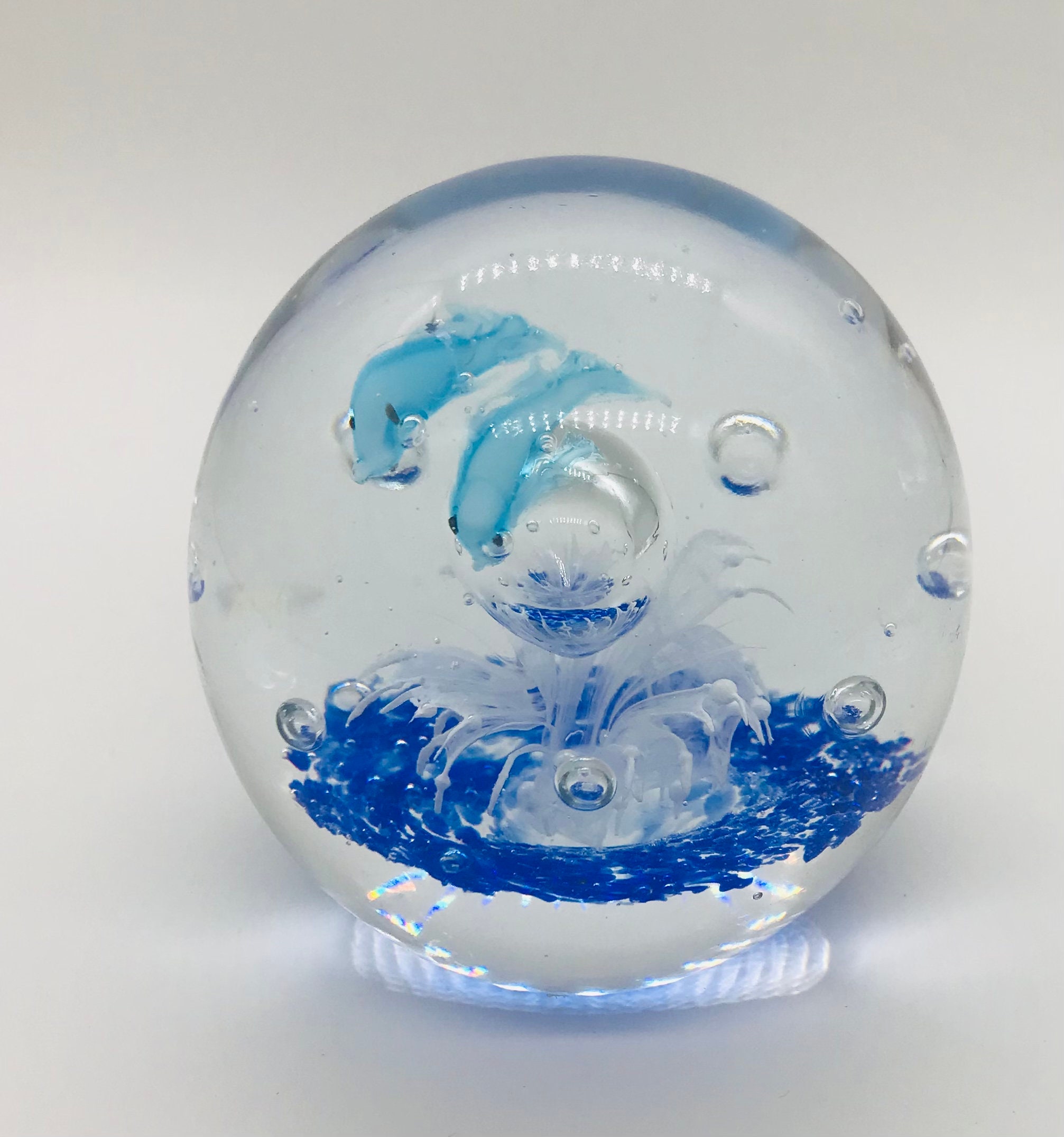 Vintage Handmade Glass Paperweight With Dolphins and Water Portrait ...