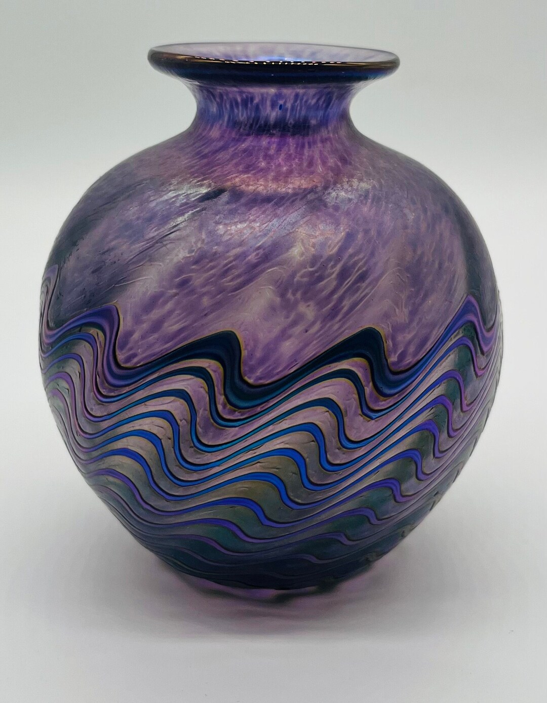 Handmade Signed Robert Held Art Glass Round Shape Purple and Metallic ...