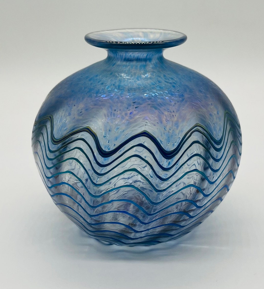 Handmade Signed Robert Held Art Glass Round Shape Blue and Gold ...