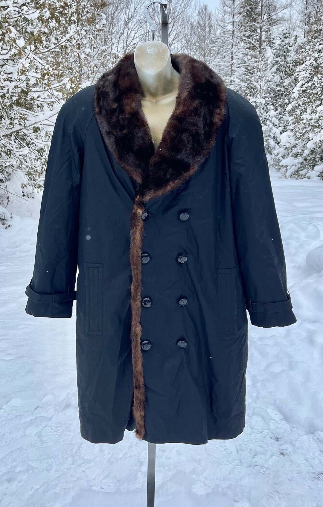 Vintage Men’s Trench Coat Lined With Natural and Sheared Beaver Fur ...