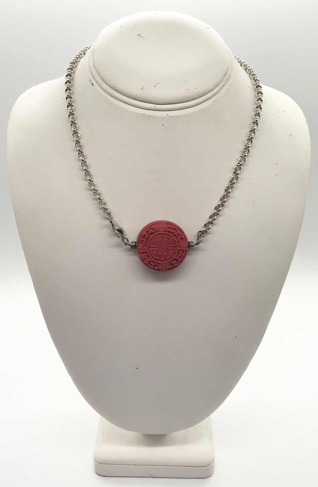 Vintage Asian Carved Cinnabar Pendant Vintage Silver - Etsy