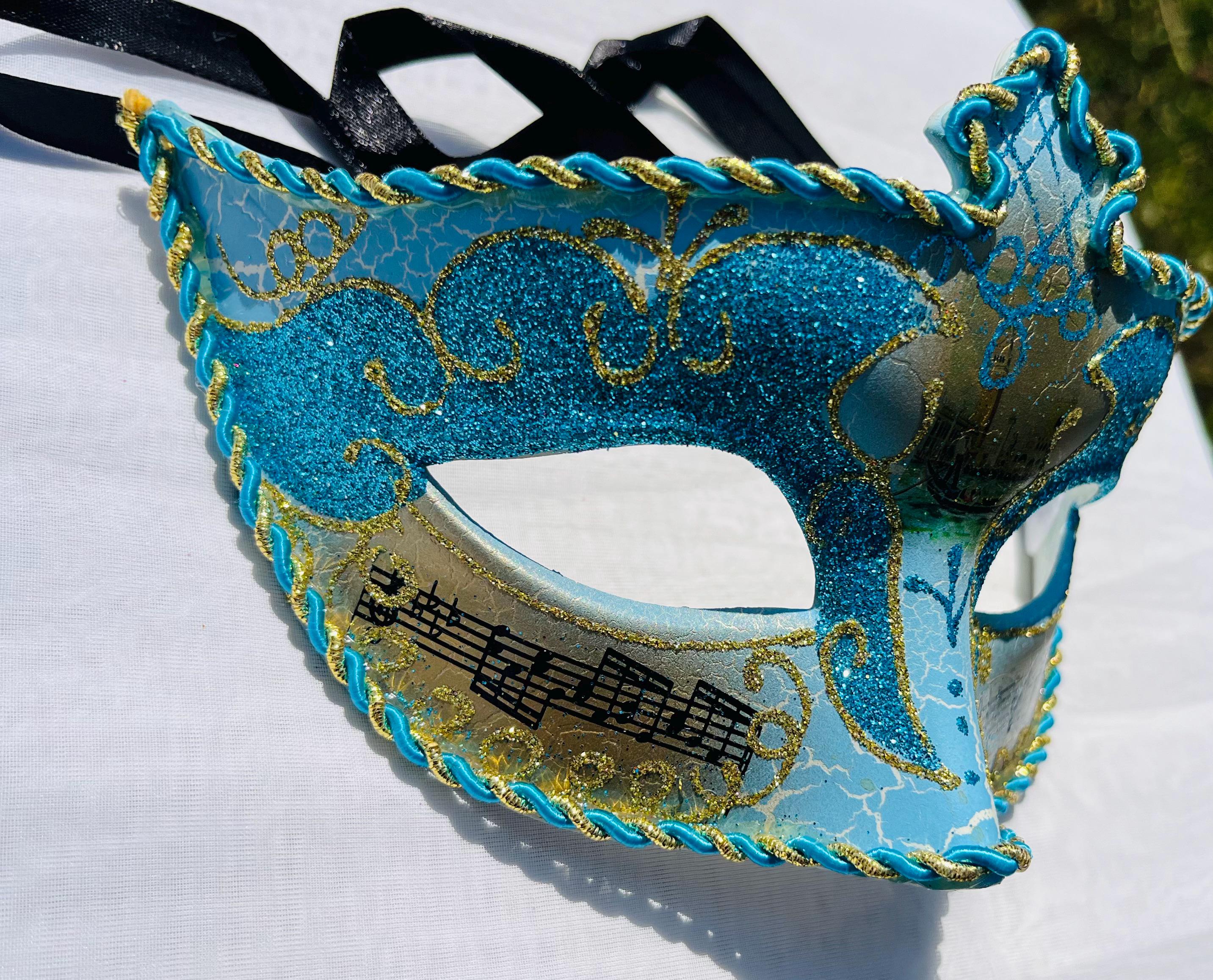 Blue & Gold With Music Notes Masquerade Mask, Halloween Mask ...