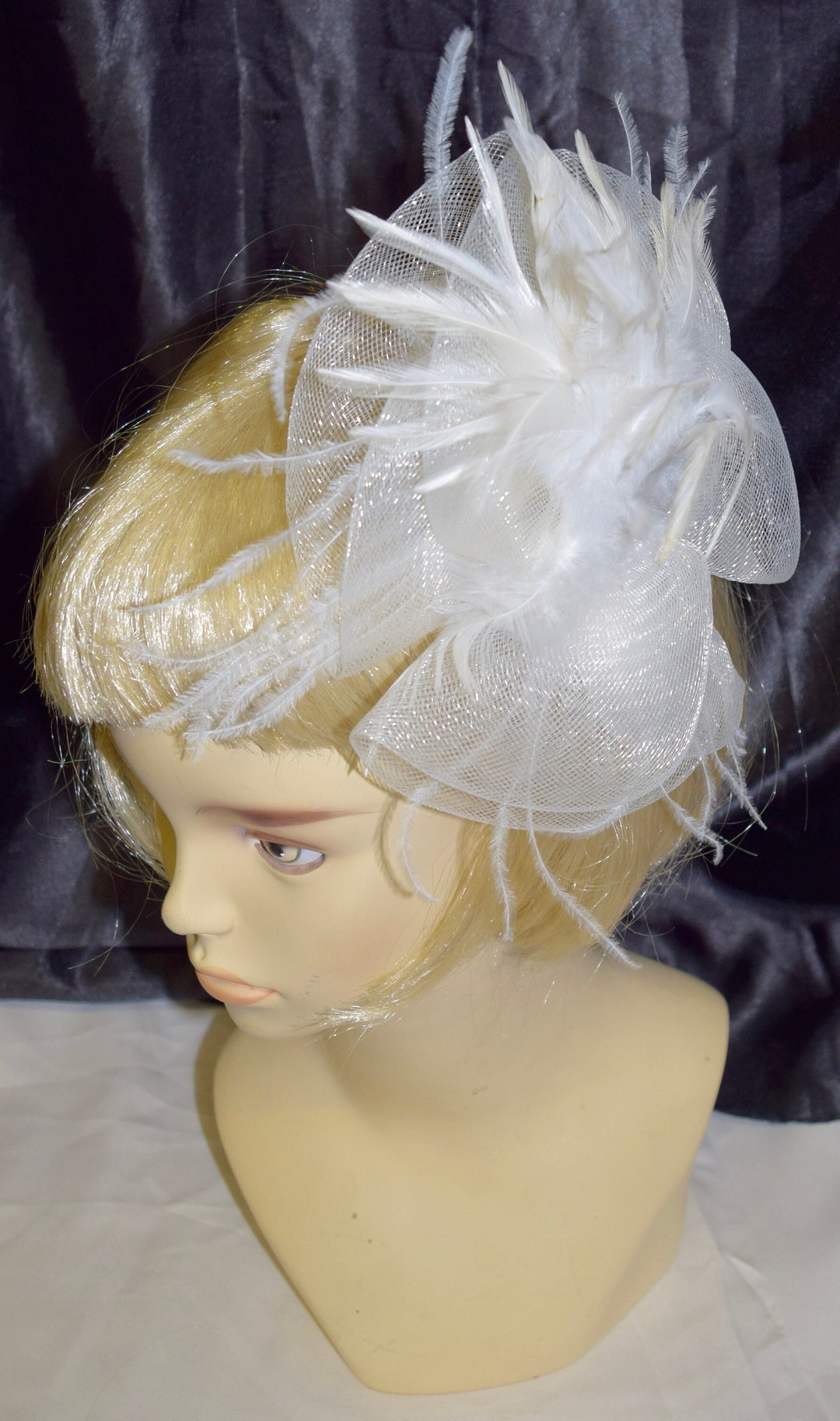 White Simple Clip Fancy Fascinator With Feathers, Fascinator, Fancy Hat ...