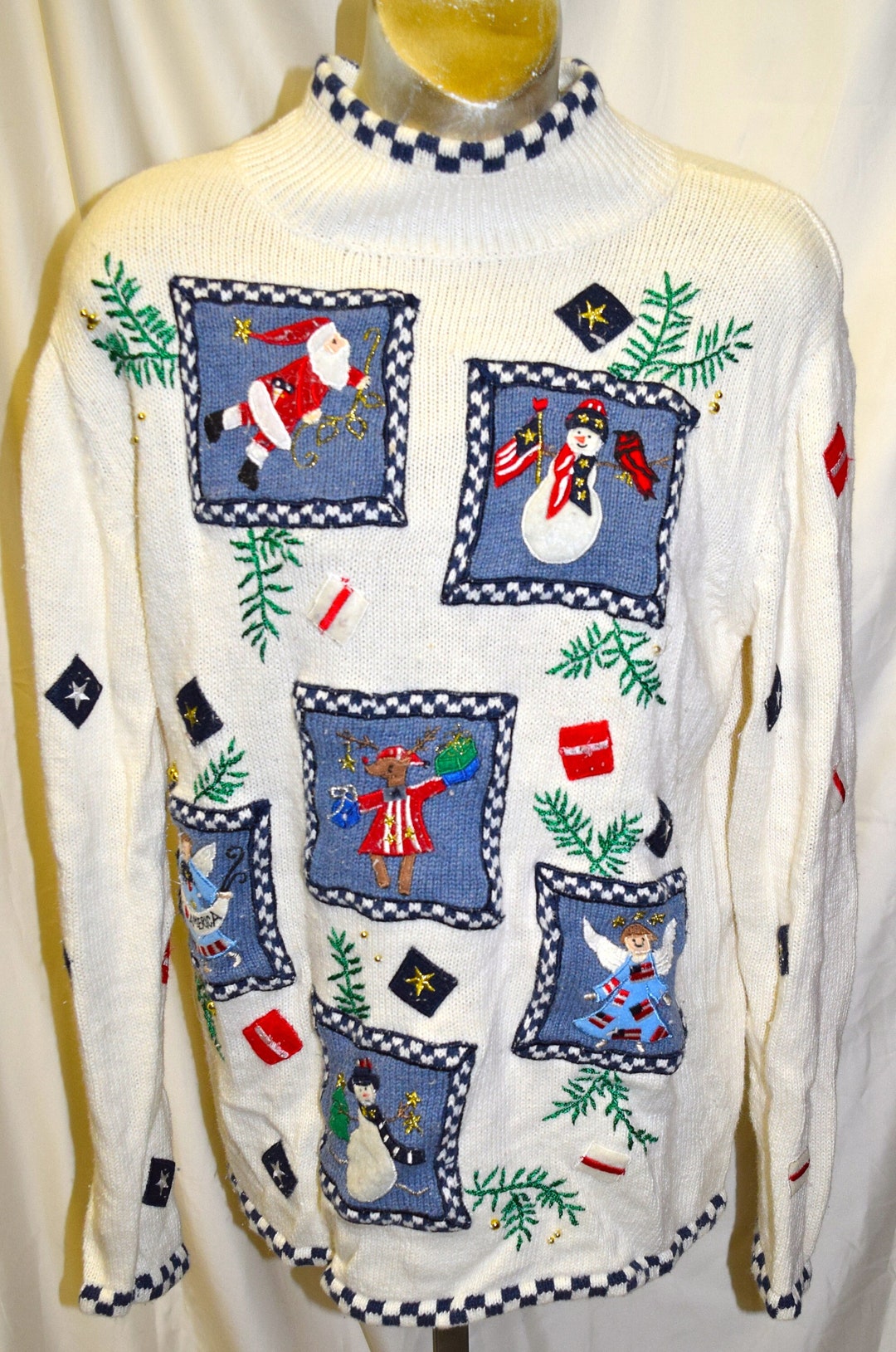 Vintage Christmas Sweater Snowman & Santa Design Christmas - Etsy Canada