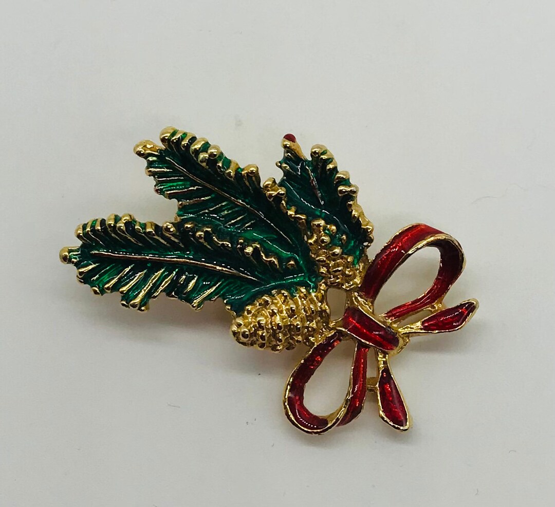 Vintage Christmas Holly With Red Bow Brooch Pin Jewelry for - Etsy