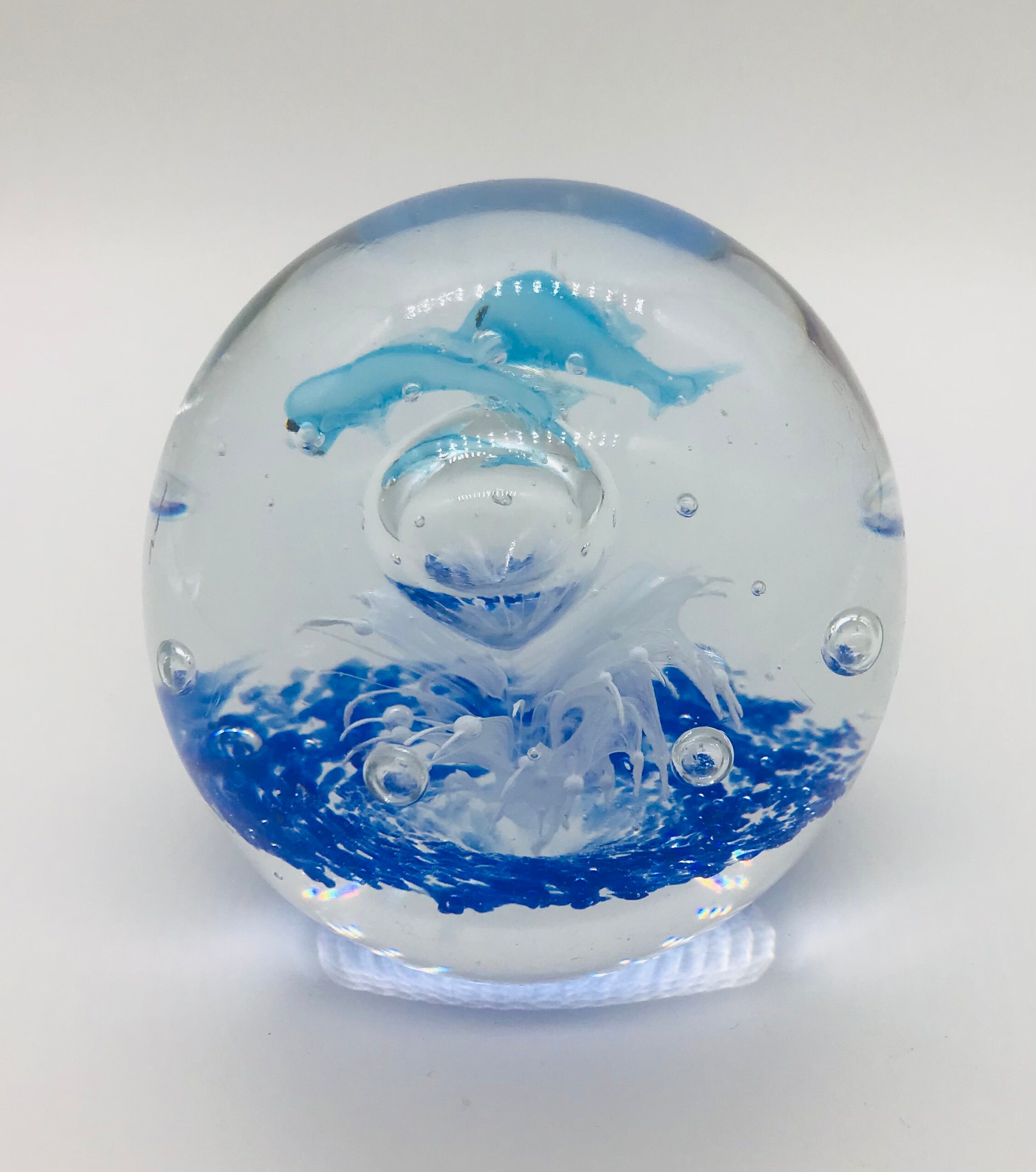 Vintage Handmade Glass Paperweight With Dolphins and Water Portrait ...