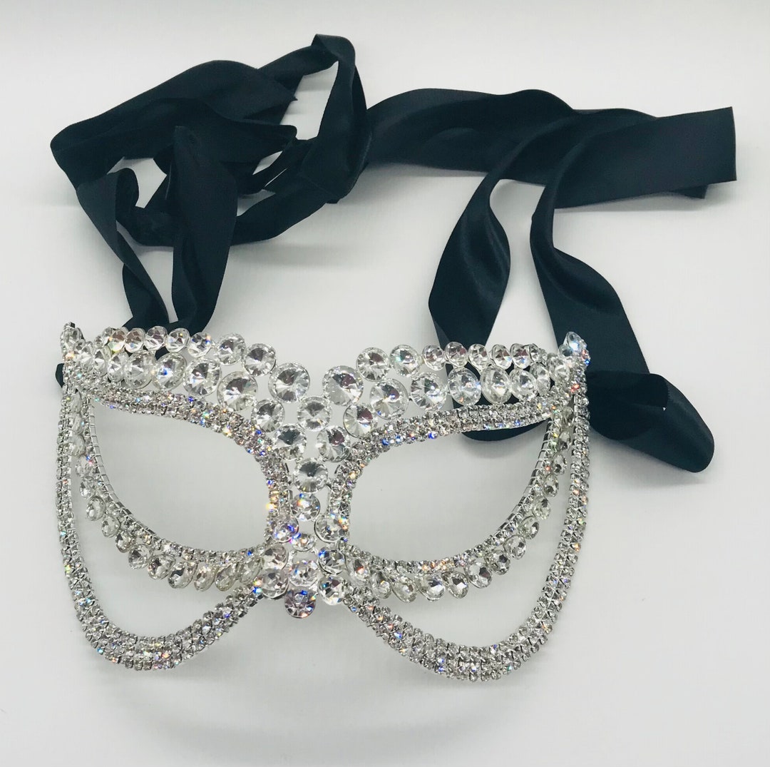 Masquerade Mask Czechoslovakia Crystals Style MJ2-0013 Clear, Party ...