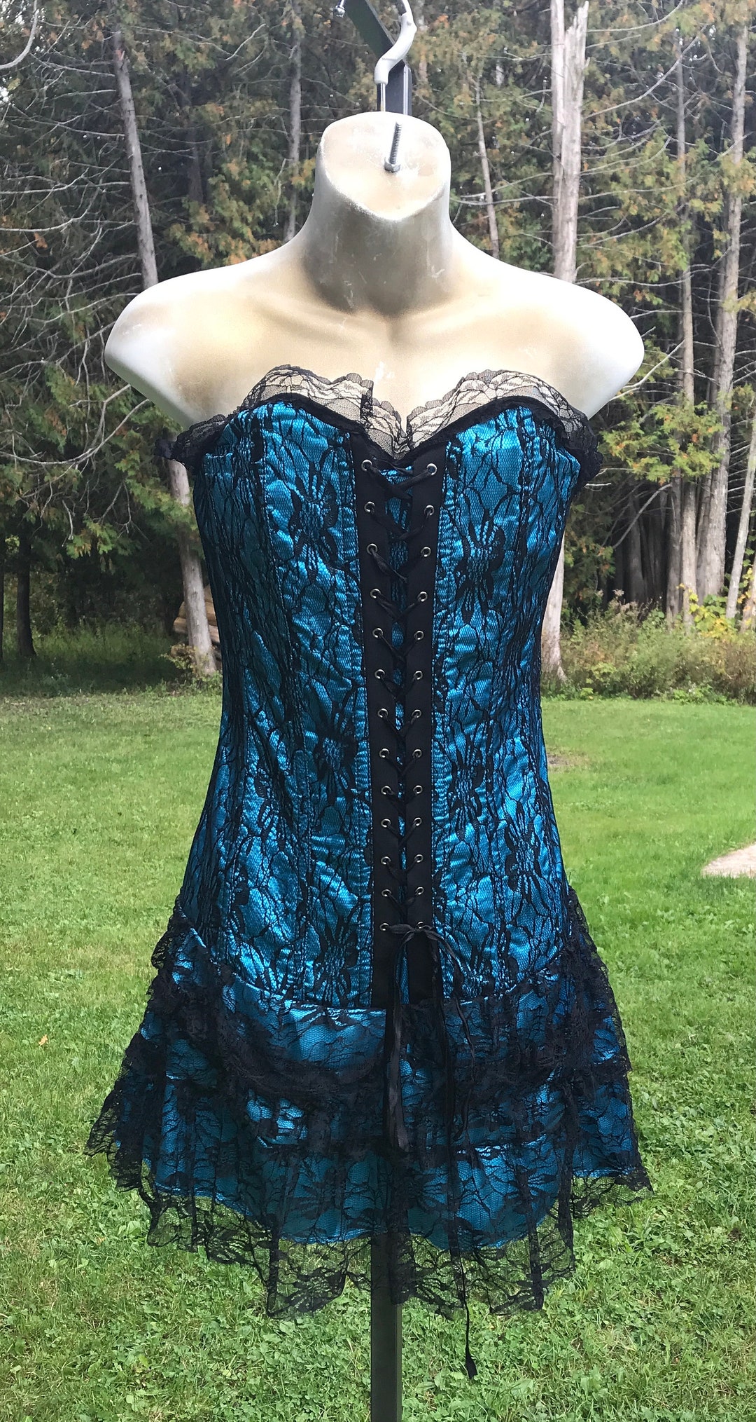 Vintage Lace Teal Corset Dress Size Small, Gothic Dress, Gothic ...