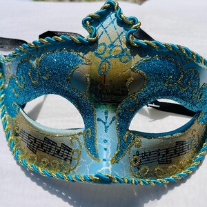 Blue & Gold With Music Notes Masquerade Mask, Halloween Mask ...