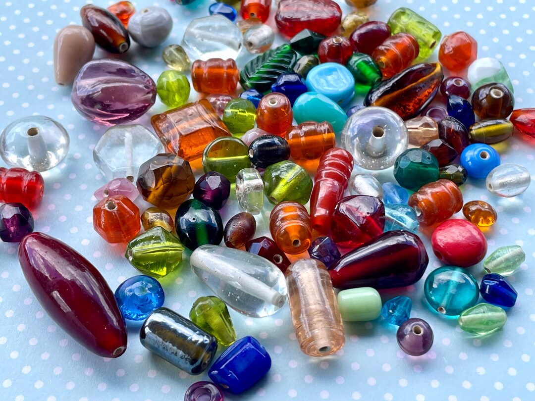 50pcs - Assorted Glass Beads, Glass Mixed Beads, Assorted Shapes Beads ...