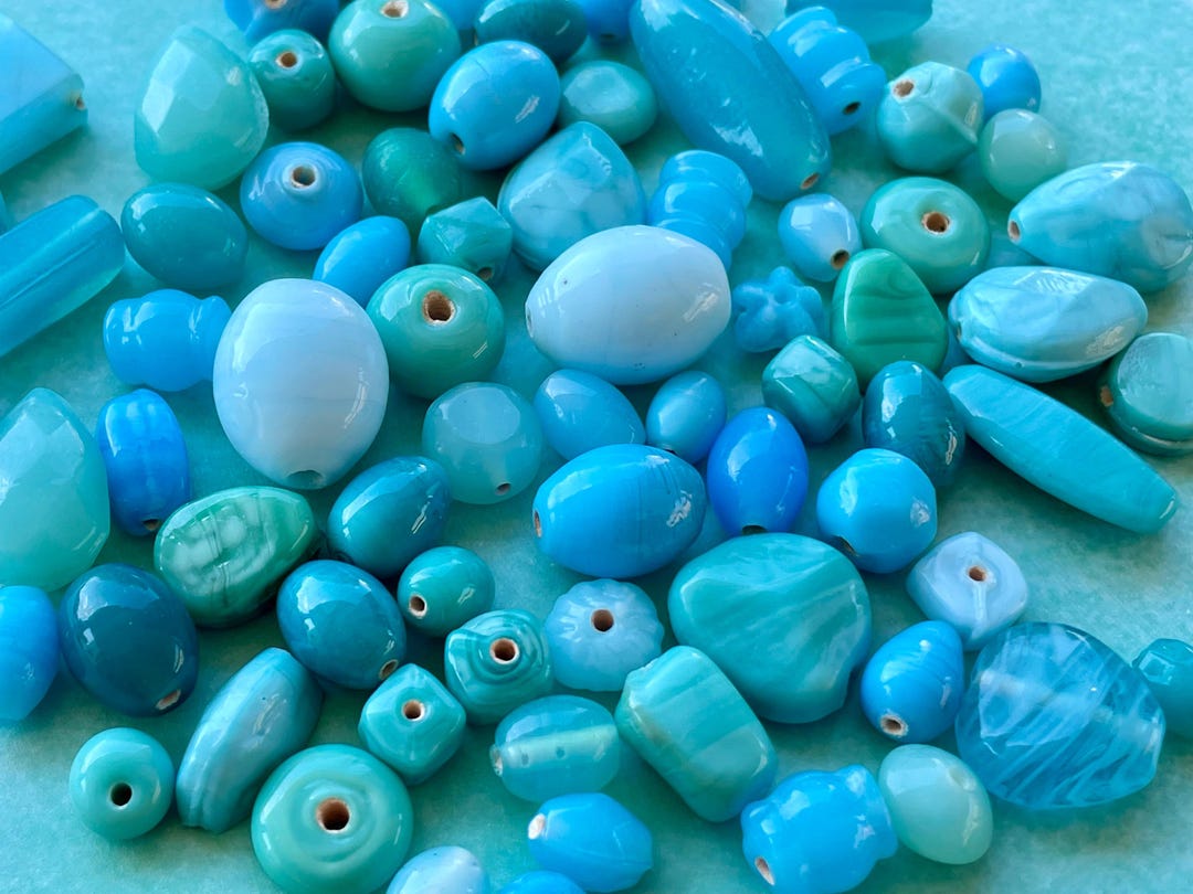 50pcs - Assorted Shiny Blue Glass Beads, Glass Mixed Beads, Assorted ...