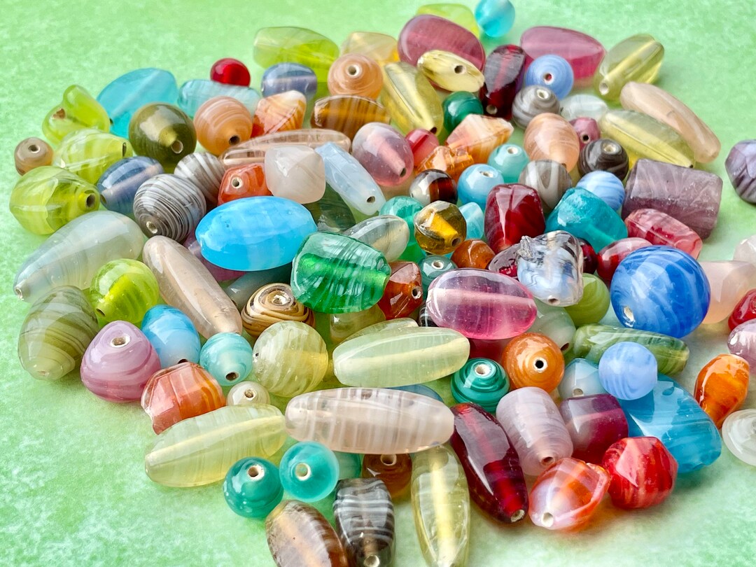 50pcs - Swirl Glass Beads, Glass Mixed Beads, Assorted Shapes Beads ...