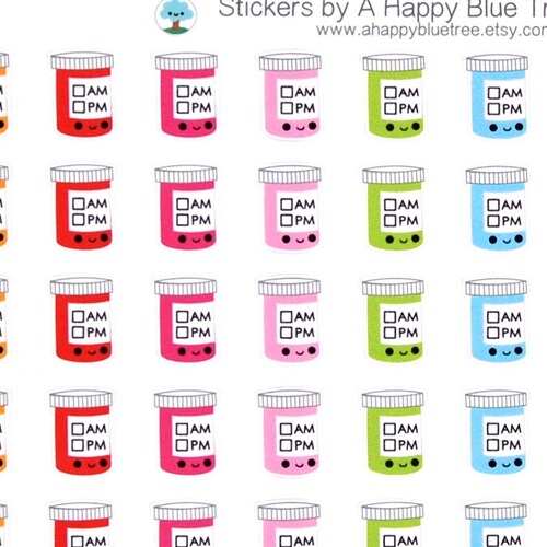 Happy Prescription AM/PM Bottle Colors Reminder Cute Kawaii - Etsy