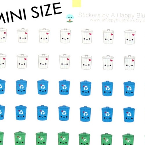 MINI Happy Trash Recycle Green Waste Bins Cans Reminder Kawaii - Etsy