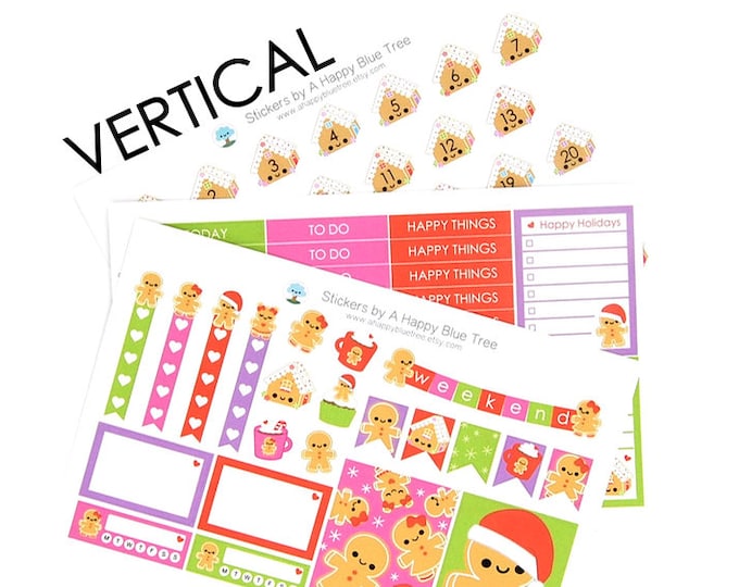 Happy Gingerbread Cookie Christmas Sticker Set VERTICAL Erin Condren ...