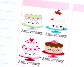 Happy Anniversary Cake Reminder Cute Kawaii Planner Stickers | Etsy