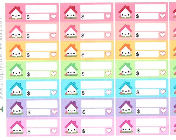 Happy House Bill Label Tracker Reminder Cute Kawaii Personal - Etsy