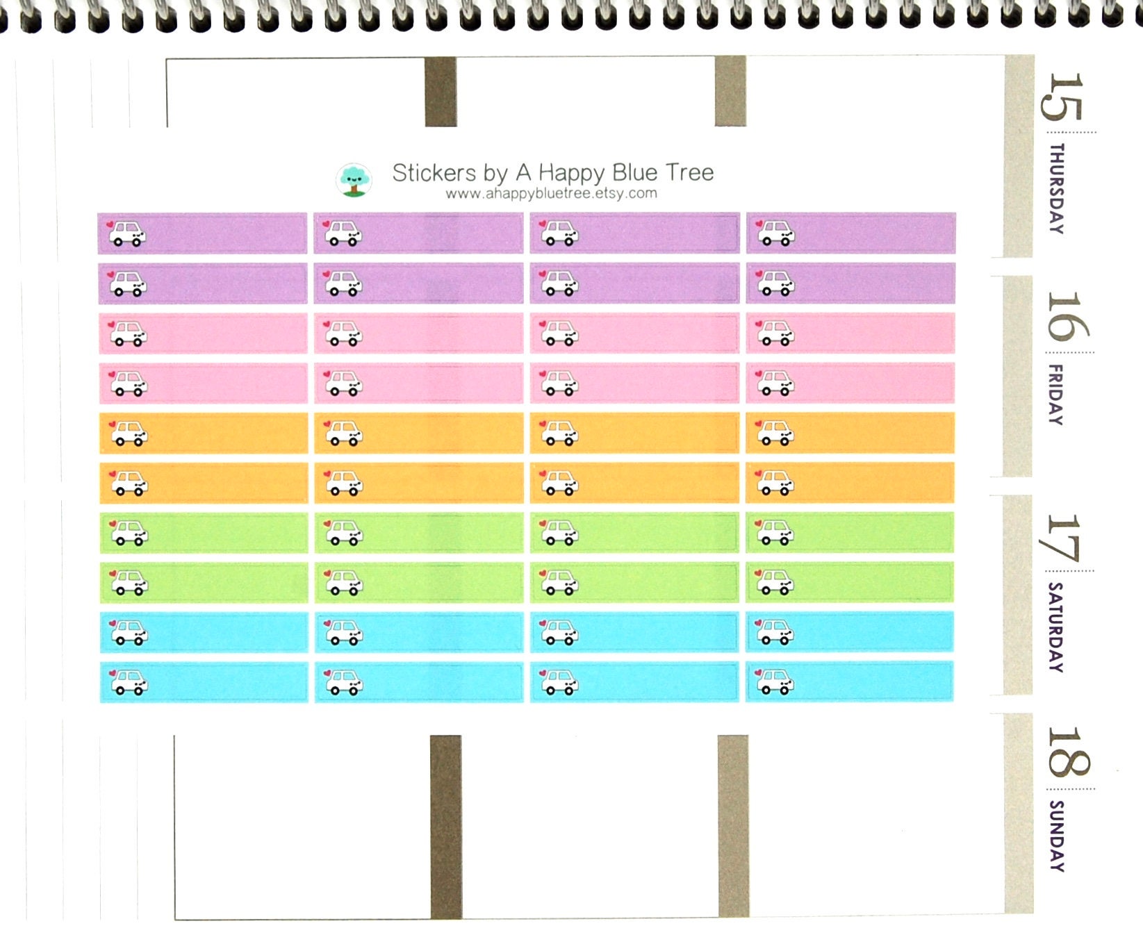 Happy Car THIN Label Tracker Reminder Cute Kawaii Personal Planner ...