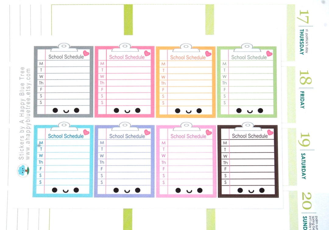 Happy School Schedule Clipboard Full Box Reminder Kawaii Stickers ...