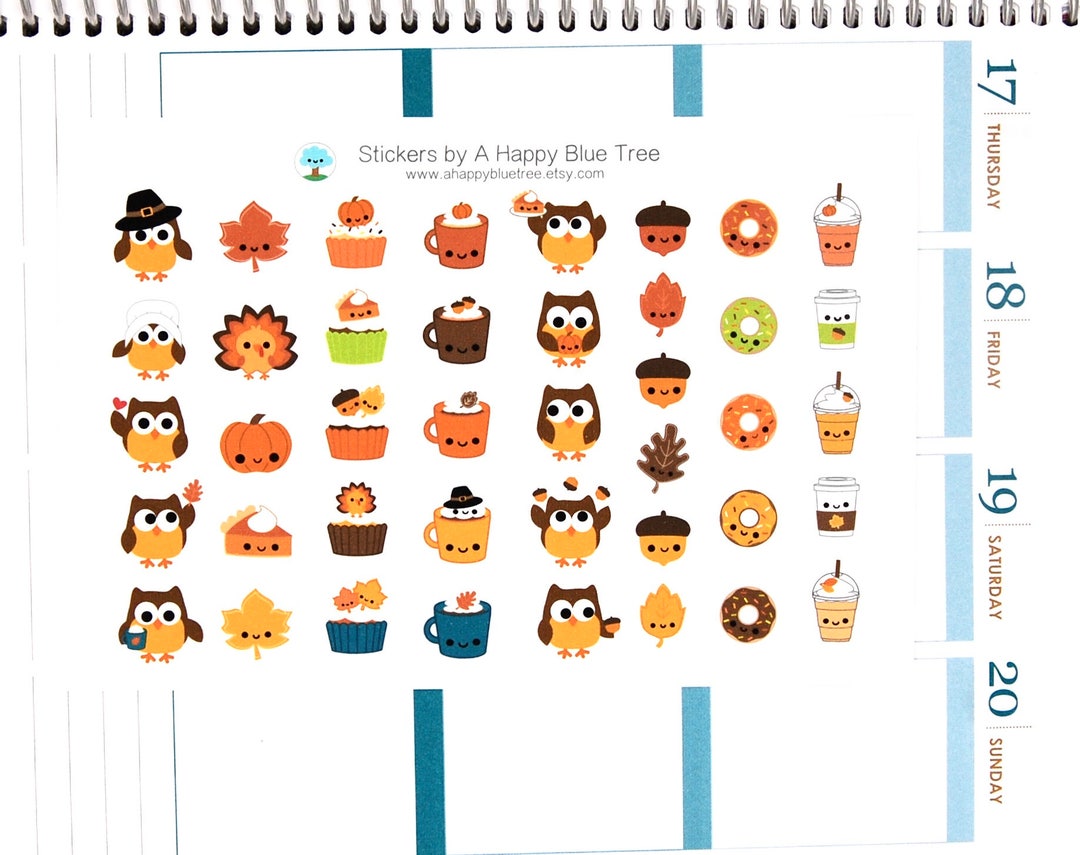 Happy Fall Owl Treats Pumpkin Themed Stickers Erin Condren Life Planner ...