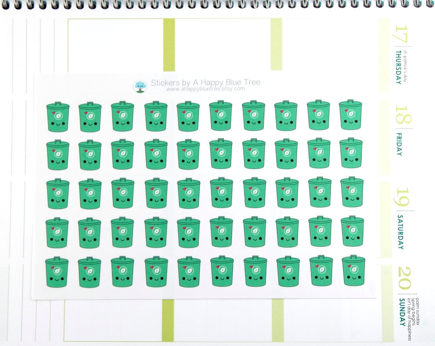 Happy Trash Recycle Green Waste Bins Cans Reminder Kawaii - Etsy