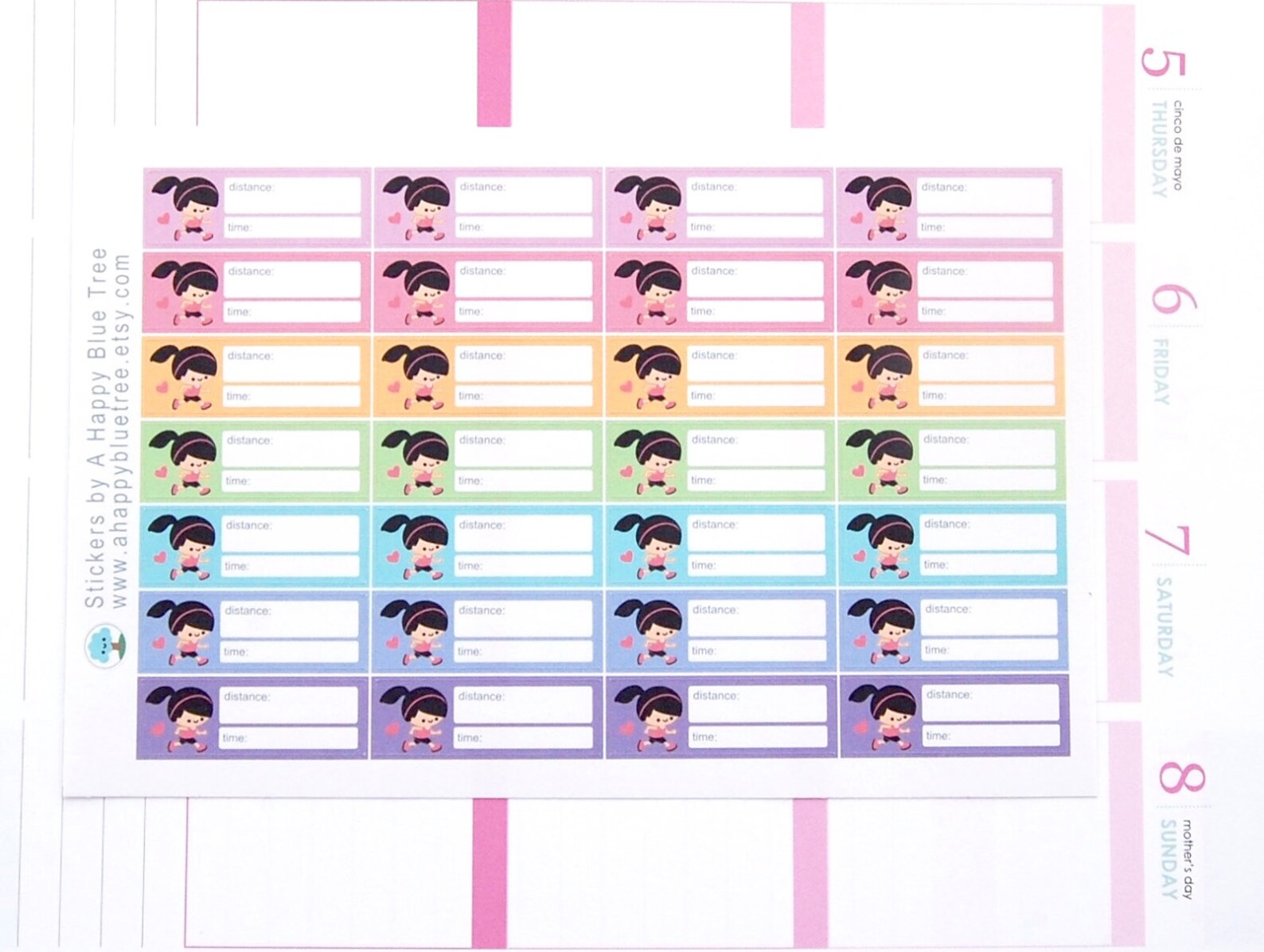 Happy Runner Girl Colorful Label Tracker Reminder Planner Stickers Erin ...