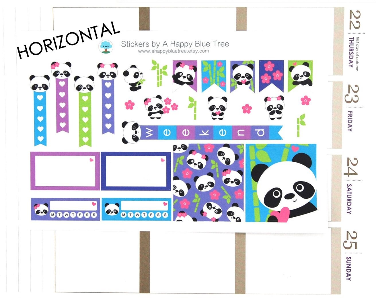 Happy Panda Bear Sticker Sheet HORIZONTAL Erin Condren Life | Etsy
