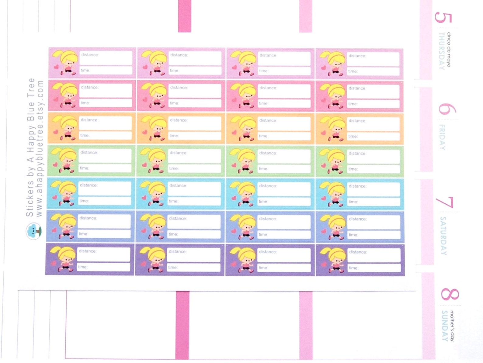 Happy Runner Girl Colorful Label Tracker Reminder Planner Stickers Erin ...