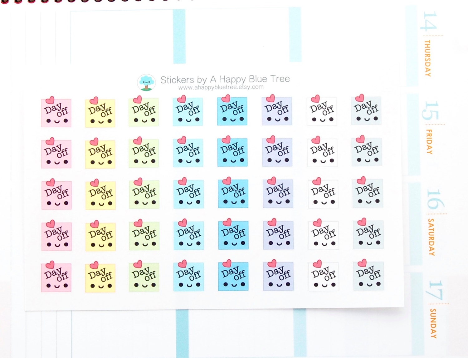 Happy Day off Reminder Tracker Cute Kawaii Planner Stickers for Erin ...
