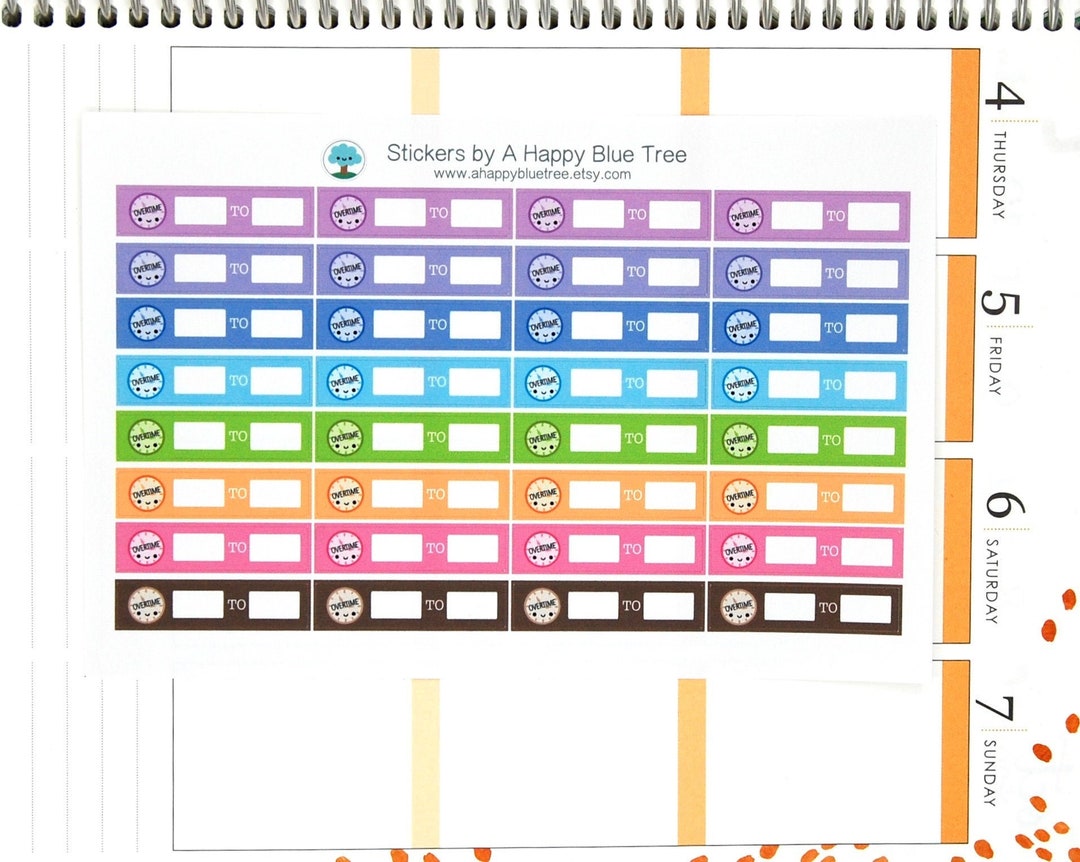 Happy Overtime Work 3/8 Inch Label Tracker Reminder Cute Kawaii ...