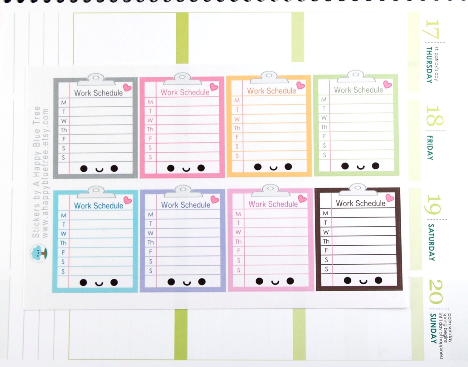 Happy Work Schedule Clipboard Full Box Reminder Kawaii Stickers ...