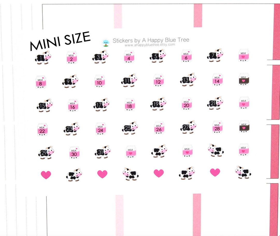 Tiny Happy Cow and Milk Monthly Date Dots Covers Erin Condren Life ...