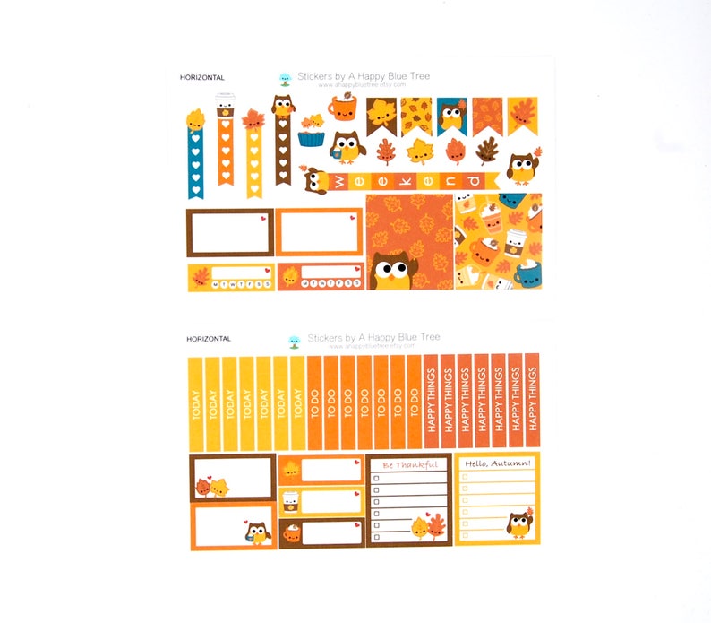 Happy Fall Leaves and Owl Sticker Set HORIZONTAL Erin Condren Life ...