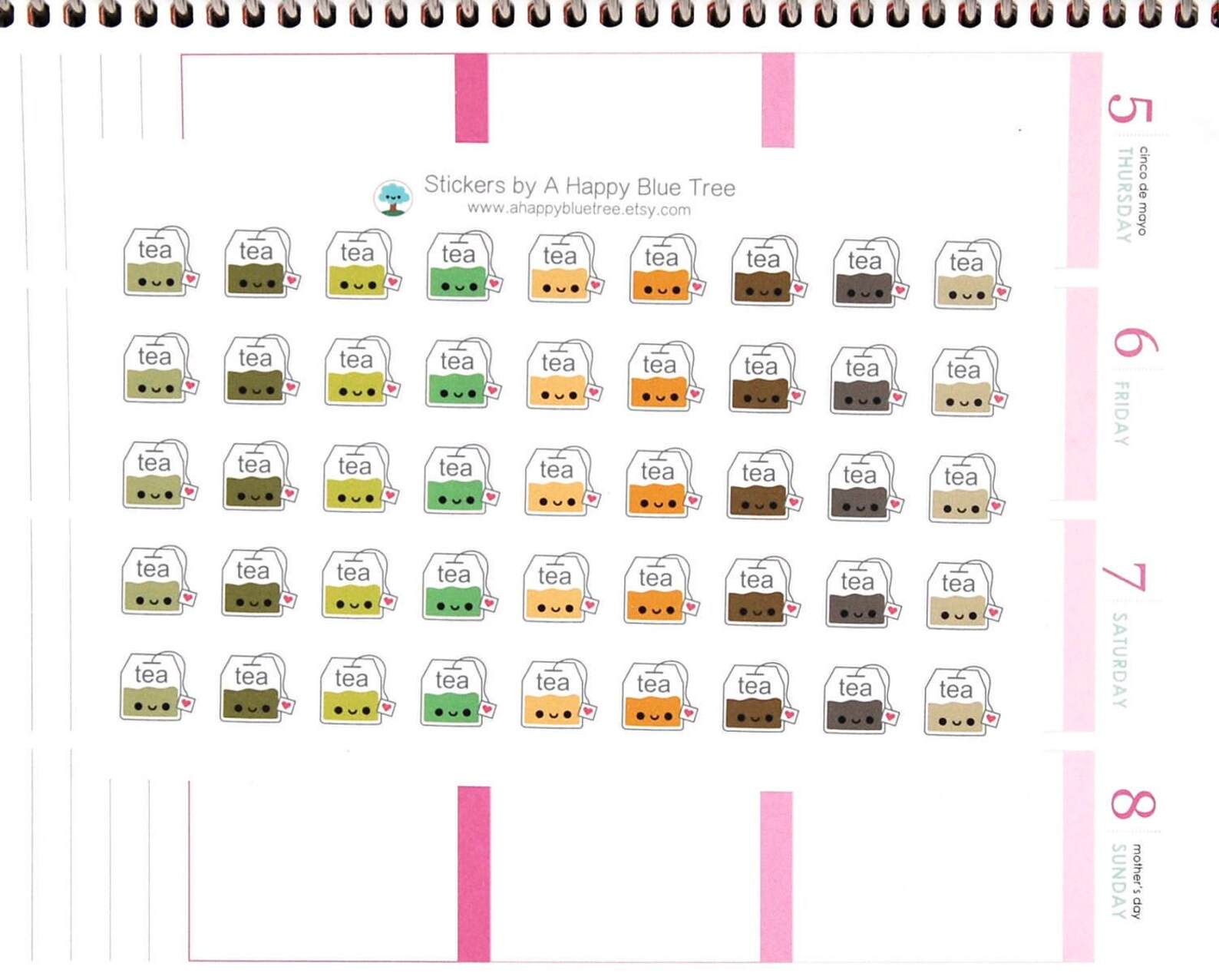 Happy Tea Bag Drink Tracker Cute Kawaii Planner Stickers Erin Condren ...