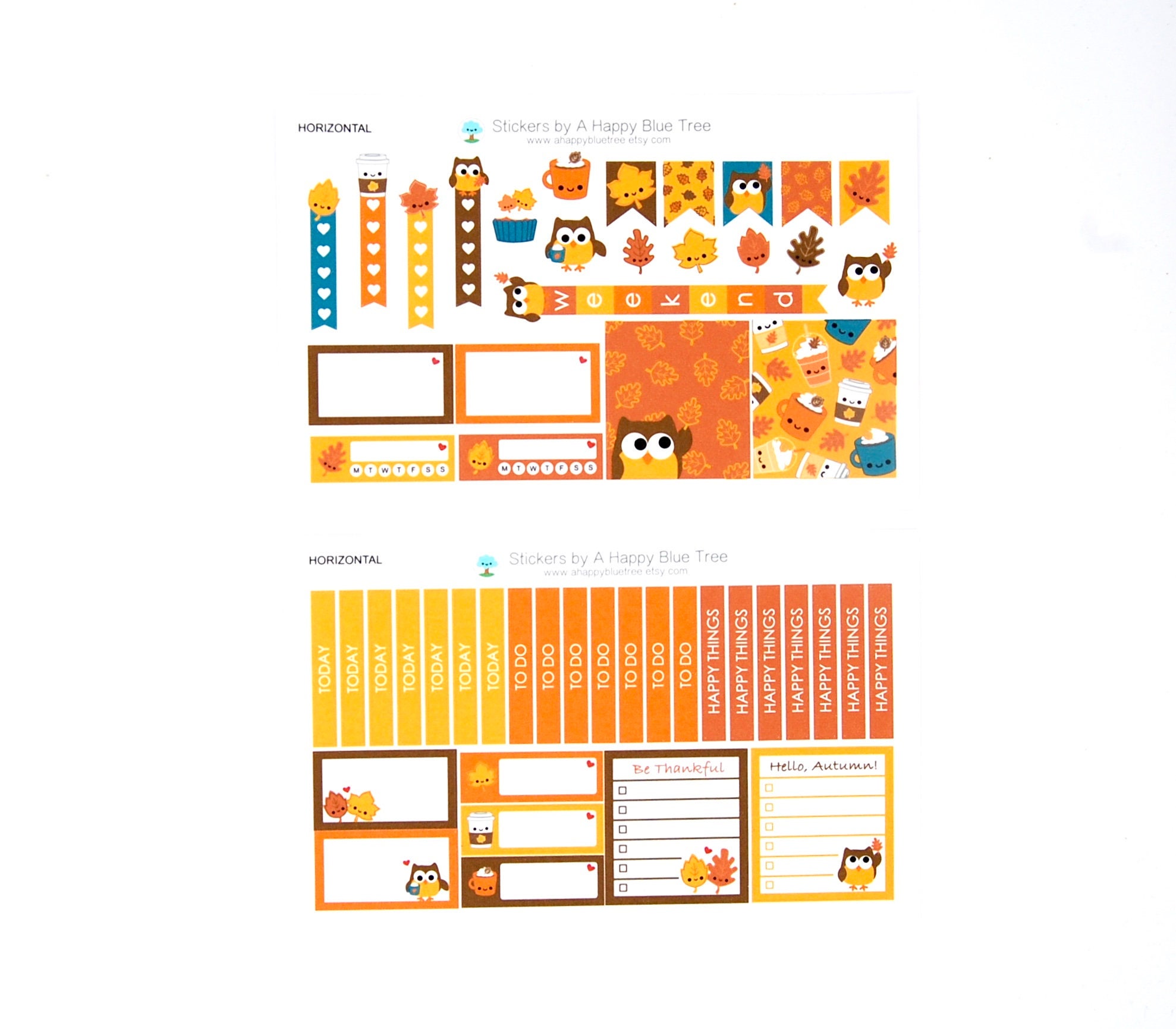Happy Fall Owl and Treats Sticker Set 10 HORIZONTAL Erin - Etsy