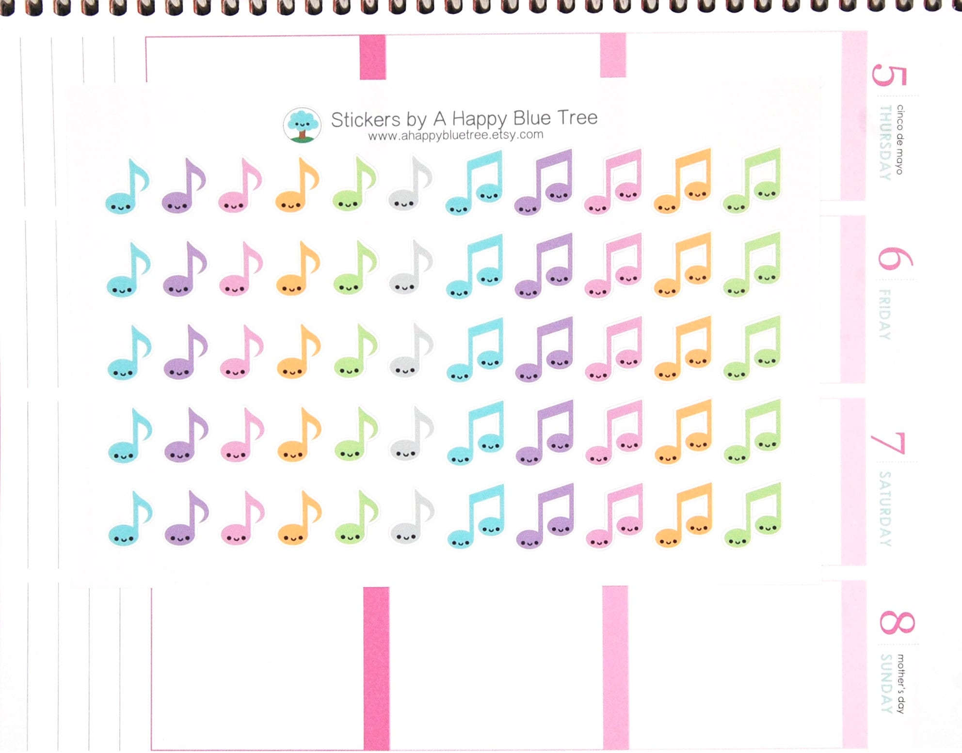 Happy Music Note Tracker Reminder Kawaii Stickers Erin Condren | Etsy