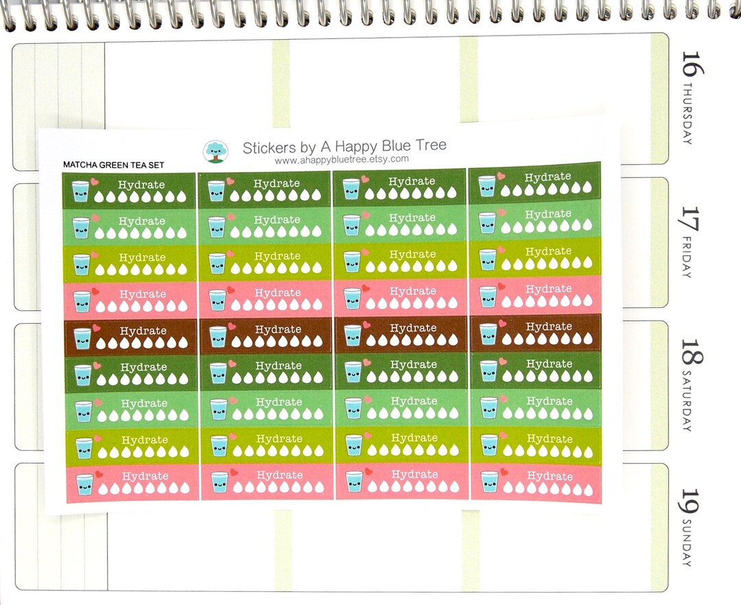 Happy Hydrate Label (matcha Green Tea Set Colors) Daily Stickers ...