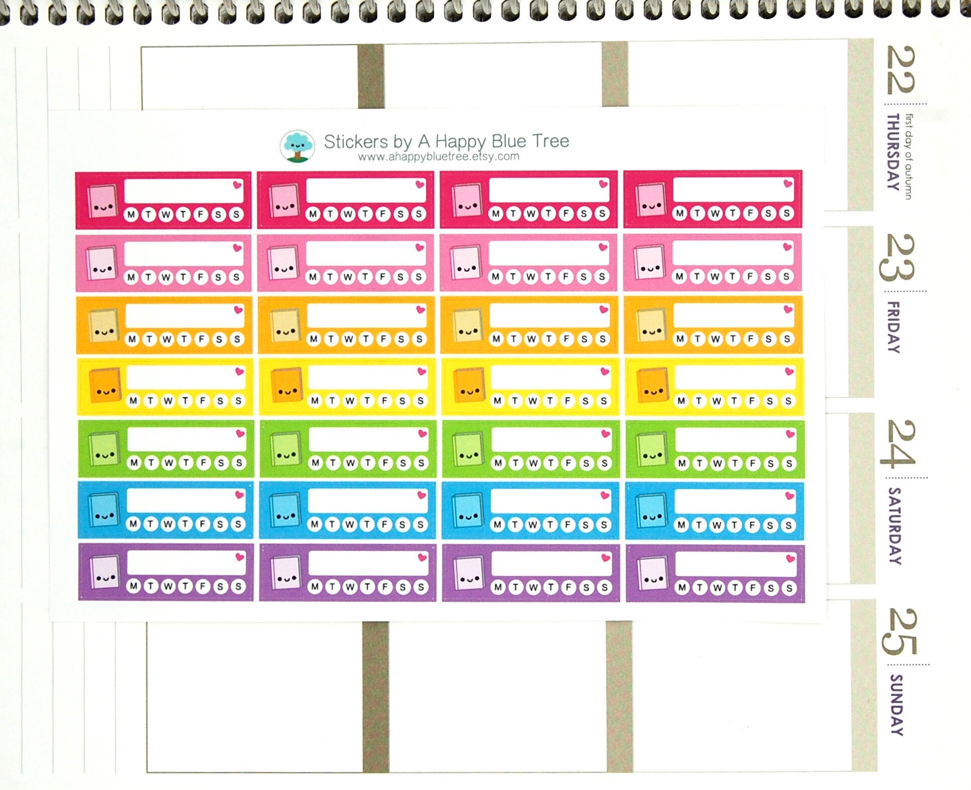 Happy Reading Book Weekly Habits Label Reminder Tracker Kawaii Planner ...