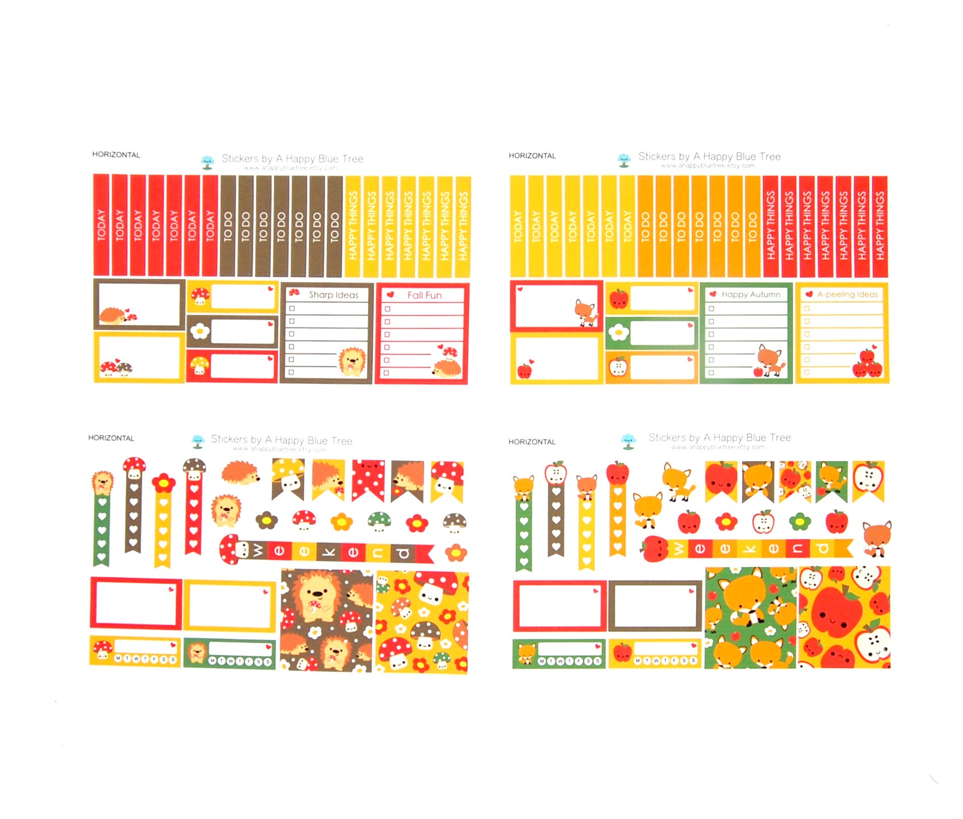 Happy Fall Woodland Animals Sticker Set 10 HORIZONTAL Erin Condren Life ...