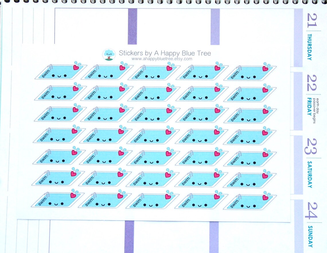 Happy Swimming Pool Reminder Cute Kawaii Planner Stickers Erin Condren ...