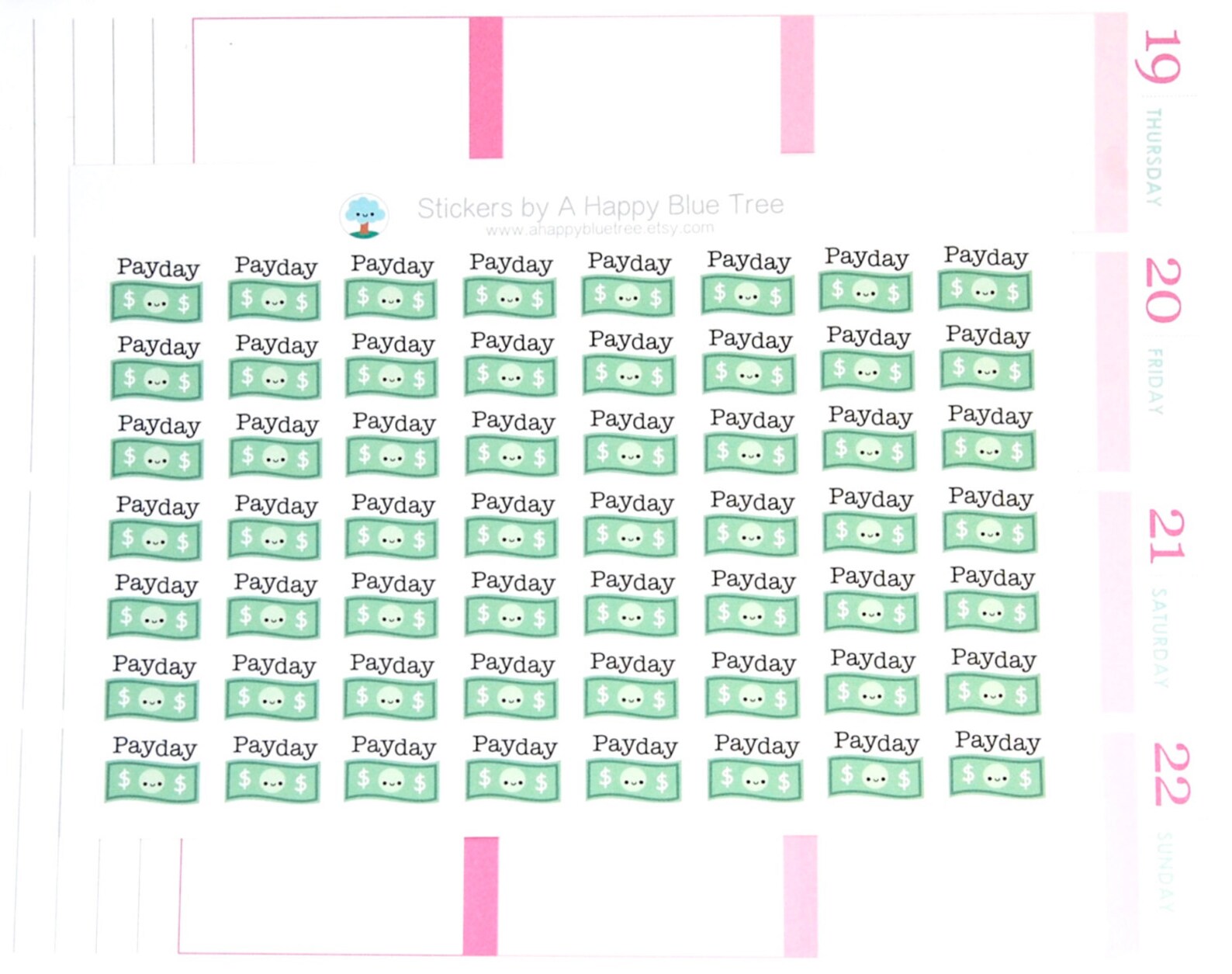 Happy Money Payday Tracker Reminder Cute Kawaii Planner Stickers Erin ...