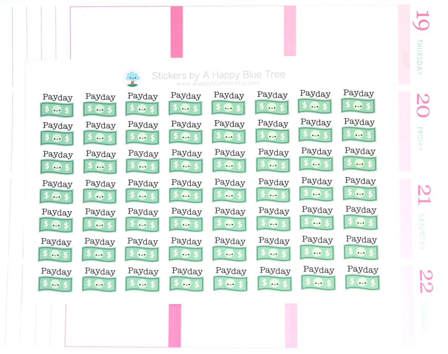 Happy Money Payday Tracker Reminder Cute Kawaii Planner Stickers Erin ...