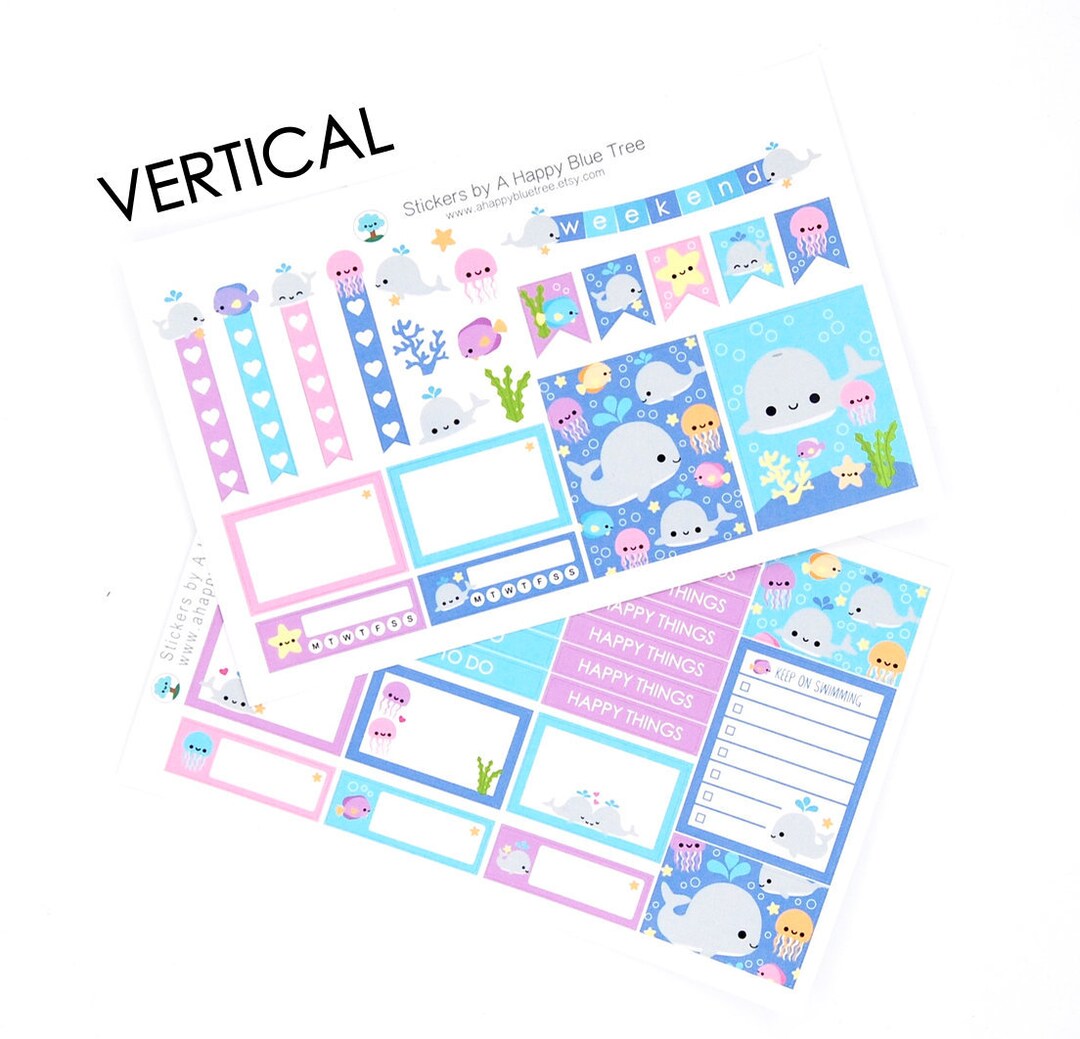 Happy WHALE FRIENDS Sticker Set of 2 VERTICAL Erin Condren Life Planner ...