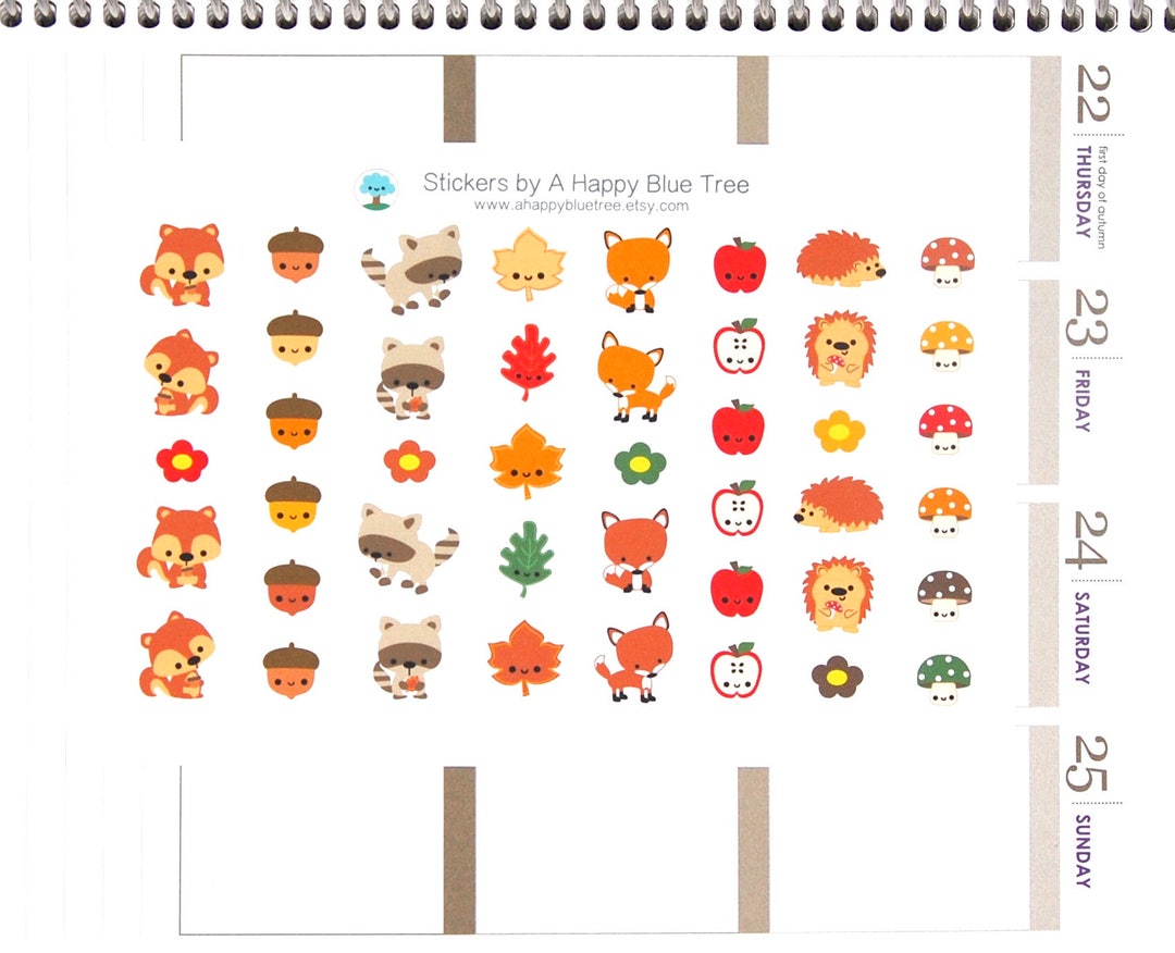 Happy Fall Woodland Animals Themed Stickers Erin Condren Life Planner ...