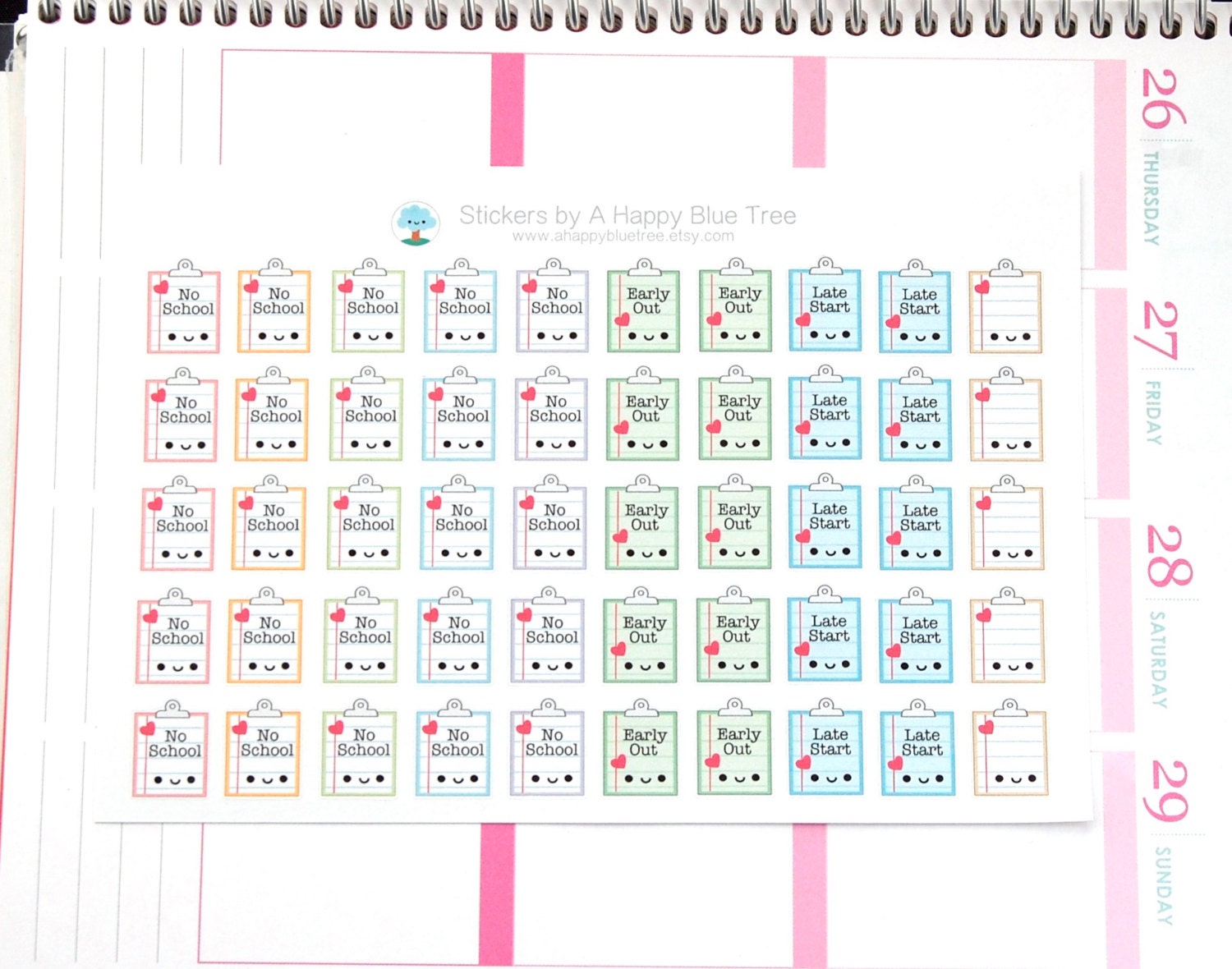Happy No School Reminder Tracker Cute Kawaii Planner Stickers for Erin ...