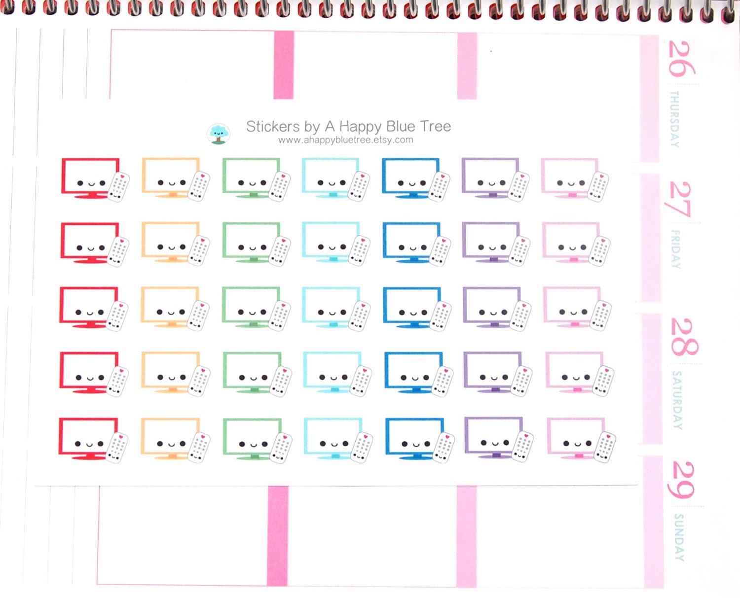 Happy TV Television Reminder Tracker Kawaii Planner Stickers | Etsy