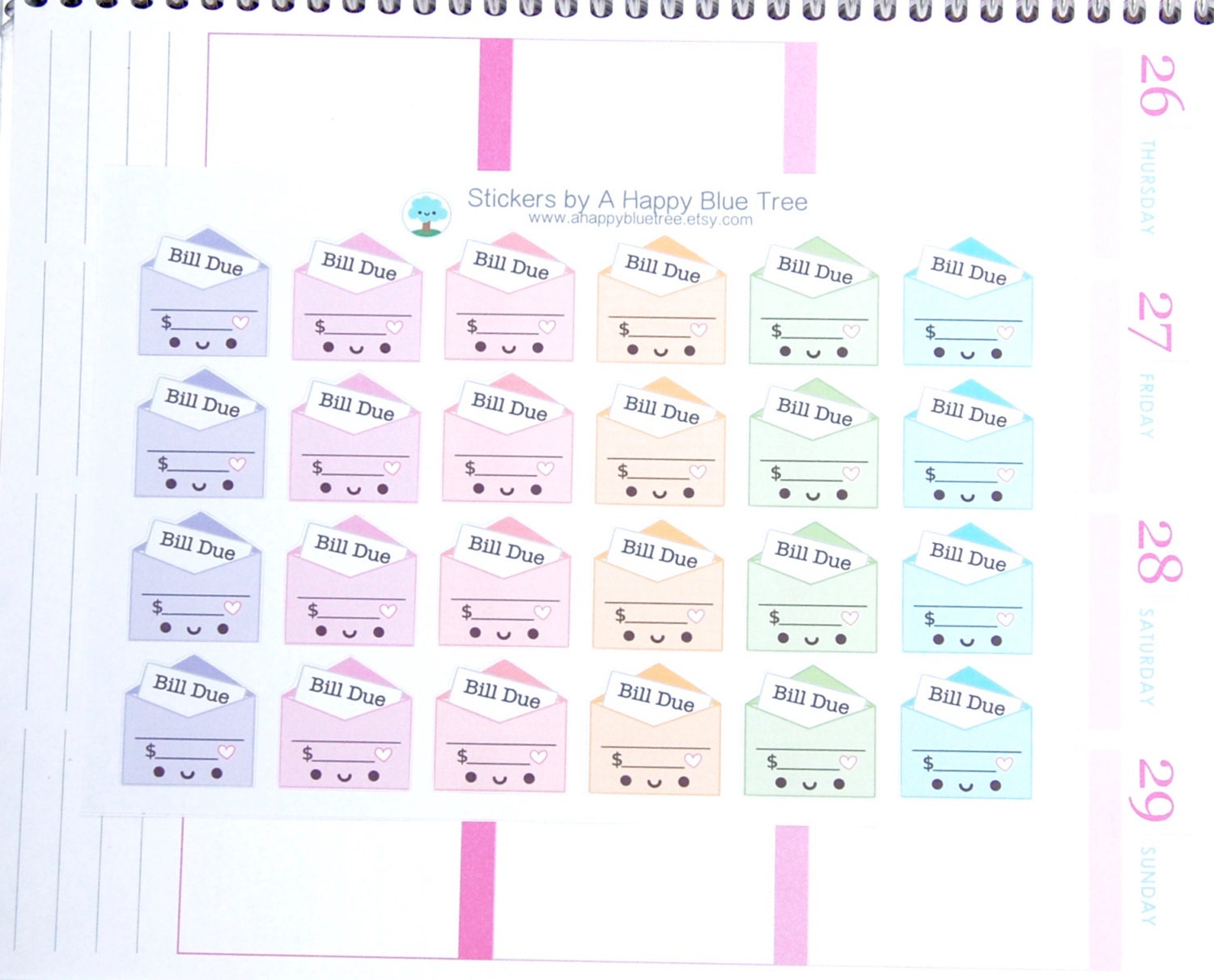 Happy or Sad Bill Due Write-in Tracker Reminder Cute Kawaii - Etsy