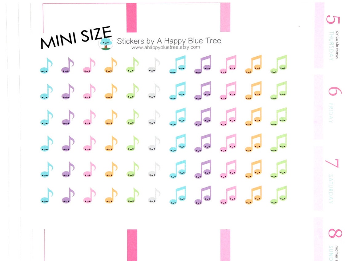 Happy MINI Music Note Tracker Reminder Kawaii Stickers Erin - Etsy