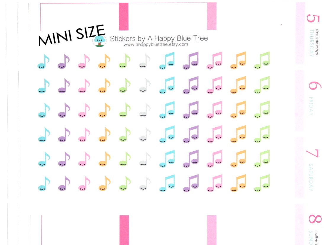 Happy MINI Music Note Tracker Reminder Kawaii Stickers Erin - Etsy