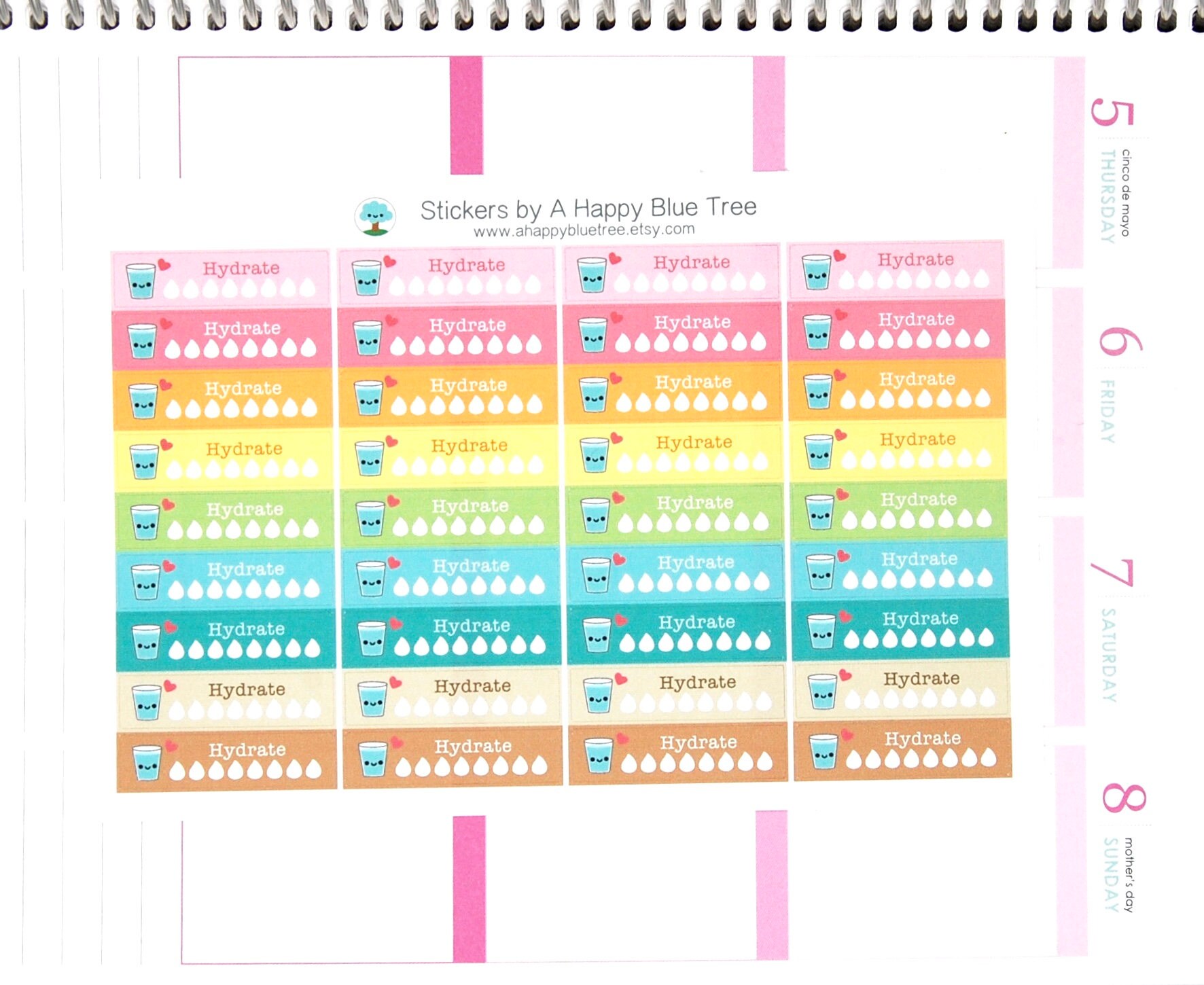 Happy Hydrate Label (BEACH Colors) Daily Stickers Tracker Reminder Erin ...